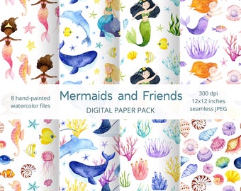 Watercolor Sea Digital Paper Pack. Ocean Seamless Patterns. | Etsy