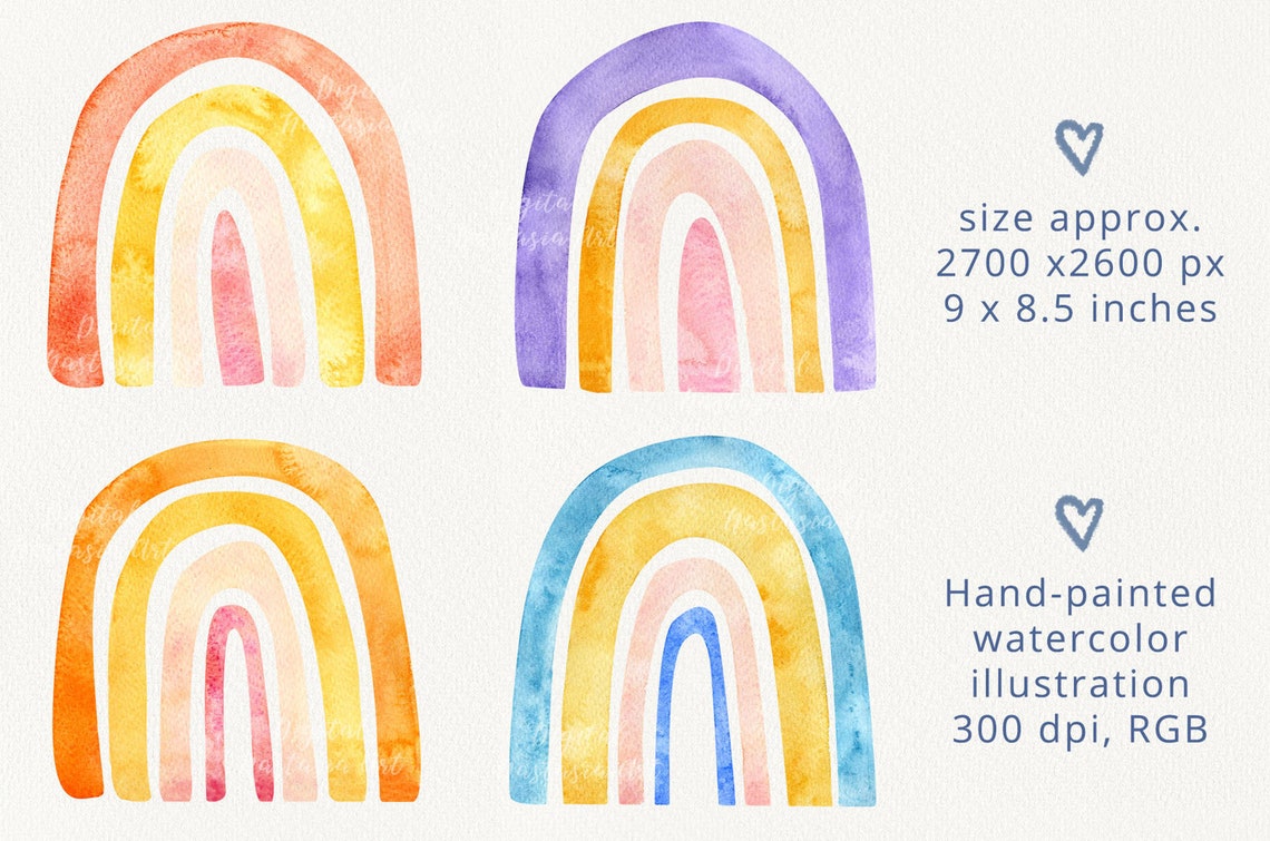 Watercolor Modern Rainbow Clip Art. Hand Painted Boho - Etsy
