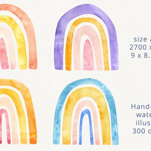 Watercolor Modern Rainbow Clip Art. Hand Painted Boho Rainbows ...