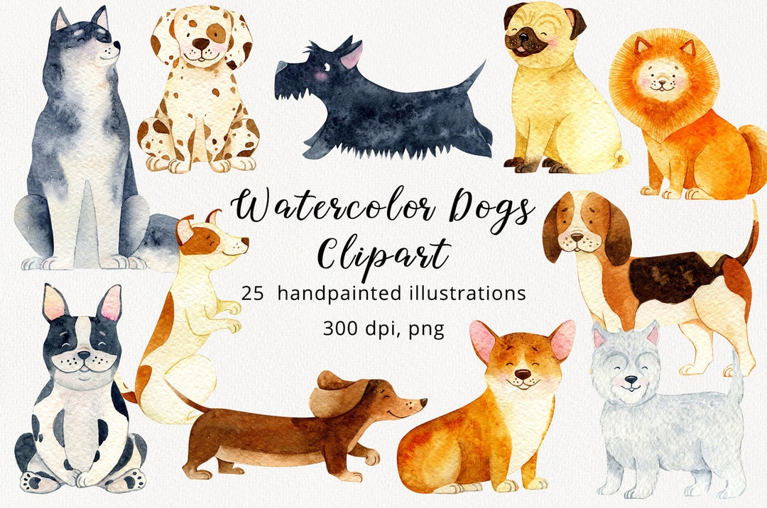 Dog Clipart, Watercolor Dog Clip Art, Cute Pet Clip Art, Cute Puppy Set ...
