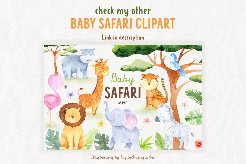 Jungle Animlas, Safari Watercolor Clipart, Babyshower Jungle, Safari ...