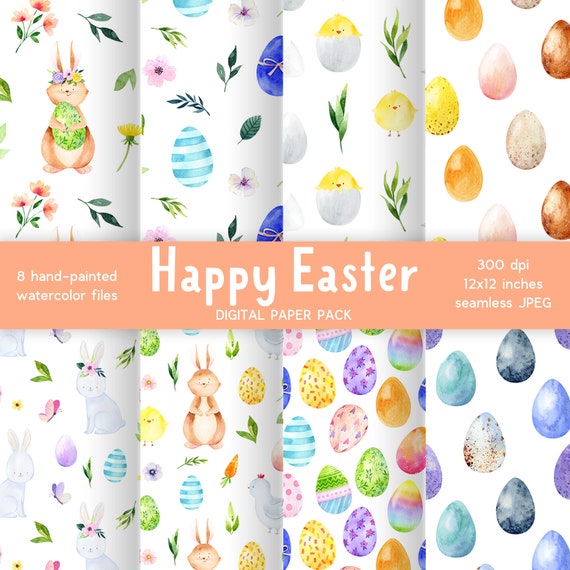 Easter Eggs Digital Paper Spring Scrapbook Paper Hand-drawn | Etsy