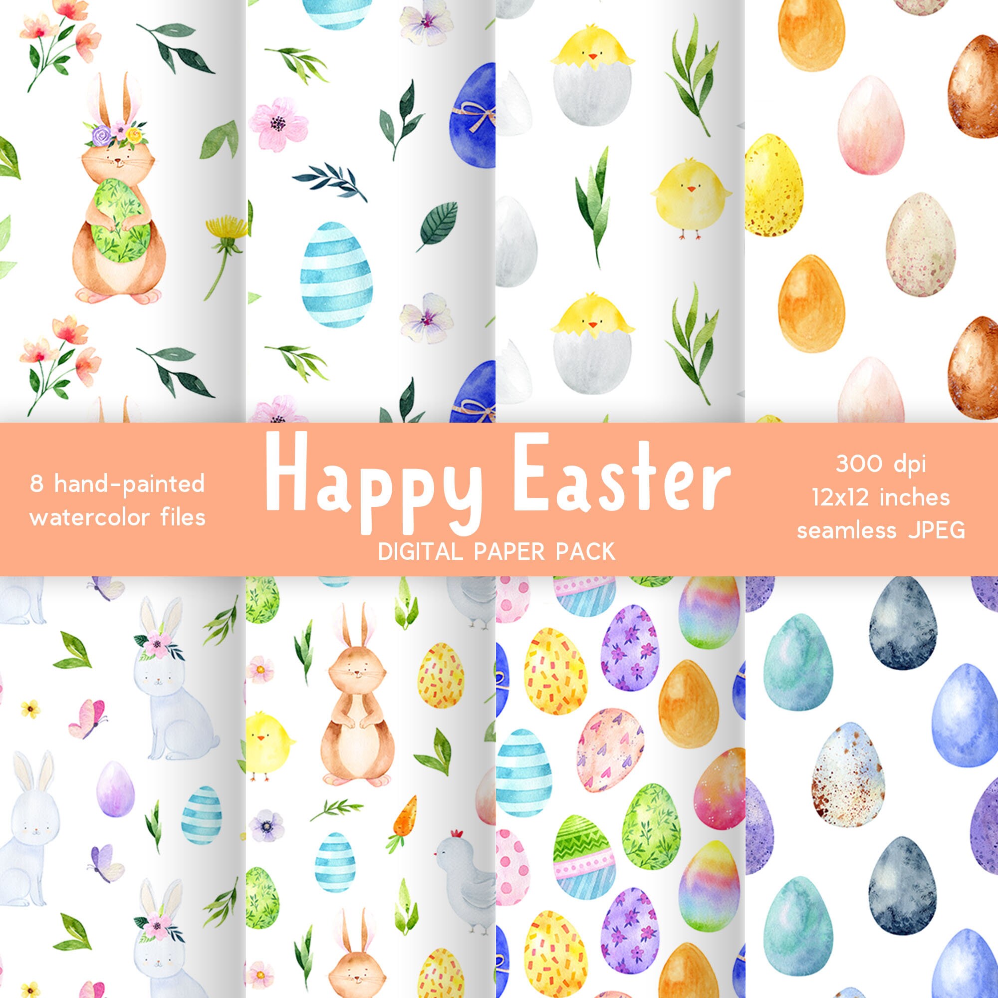 Easter Eggs Digital Paper Spring Scrapbook Paper Hand-drawn | Etsy