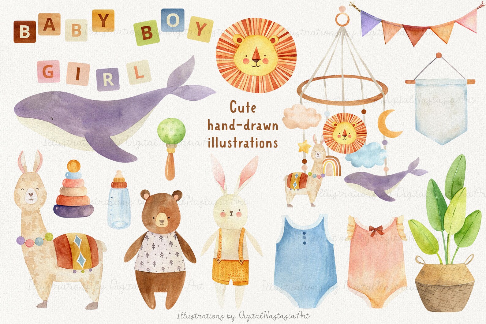 Boho Baby Shower Clipart Hand Drawn Nursery Clipart Bohemian - Etsy