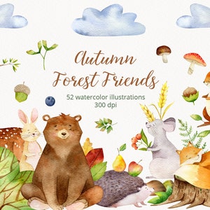 Watercolor Forest Baby Animals Clipart. Woodland nursery clip | Etsy