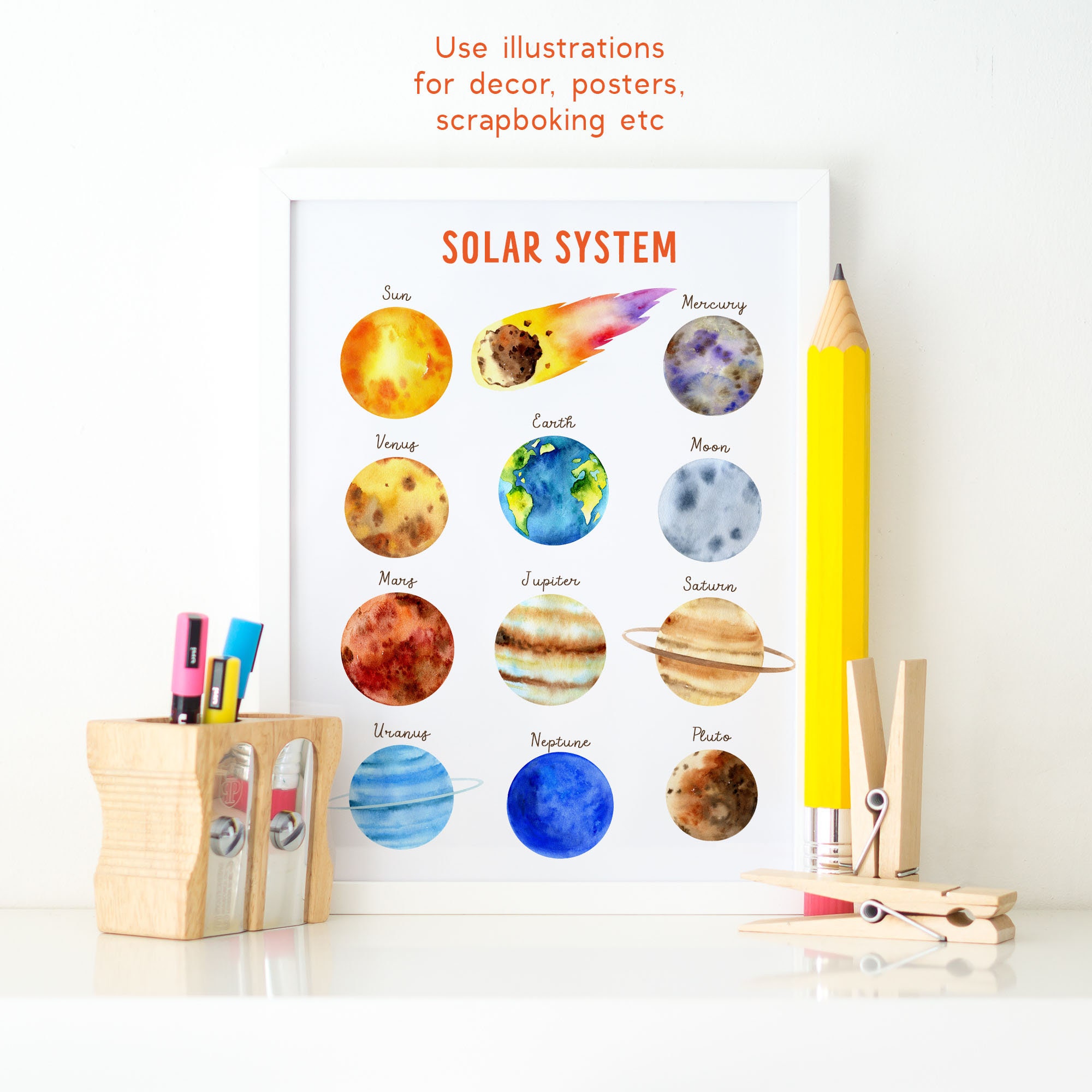 Solar System Clipart Outer Space Hand Drawn Clip Art Space - Etsy