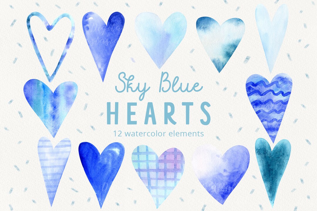 Watercolor Sky Blue Hand Drawn Clipart, Valentine Day Png, Heart Doodle ...