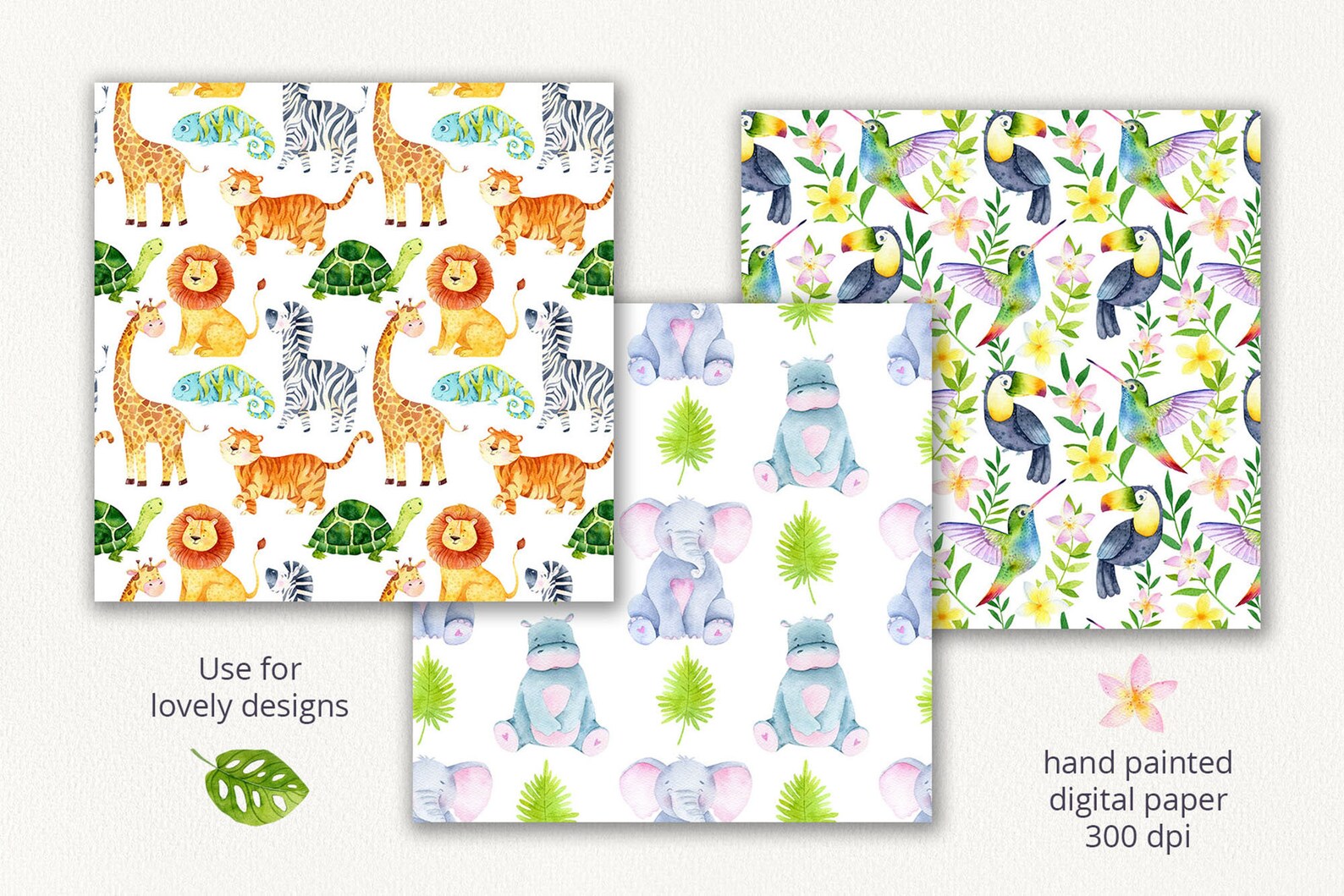 Jungle Animals Digital Paper. Watercolor Safari Scrapbook - Etsy