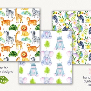 Jungle Animals Digital Paper. Watercolor Safari Scrapbook Pattern ...
