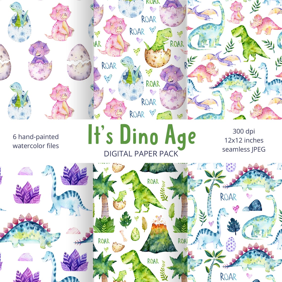 Dinosaur Digital Paper Pack. Cute Dino Printable Papers. - Etsy