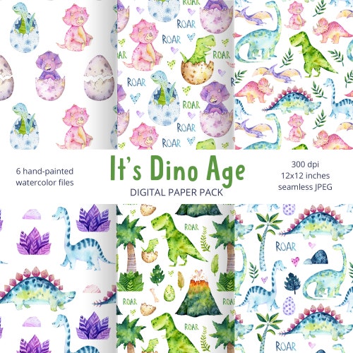Watercolor Baby Dinosaurs Digital Papers Fabric Seamless - Etsy