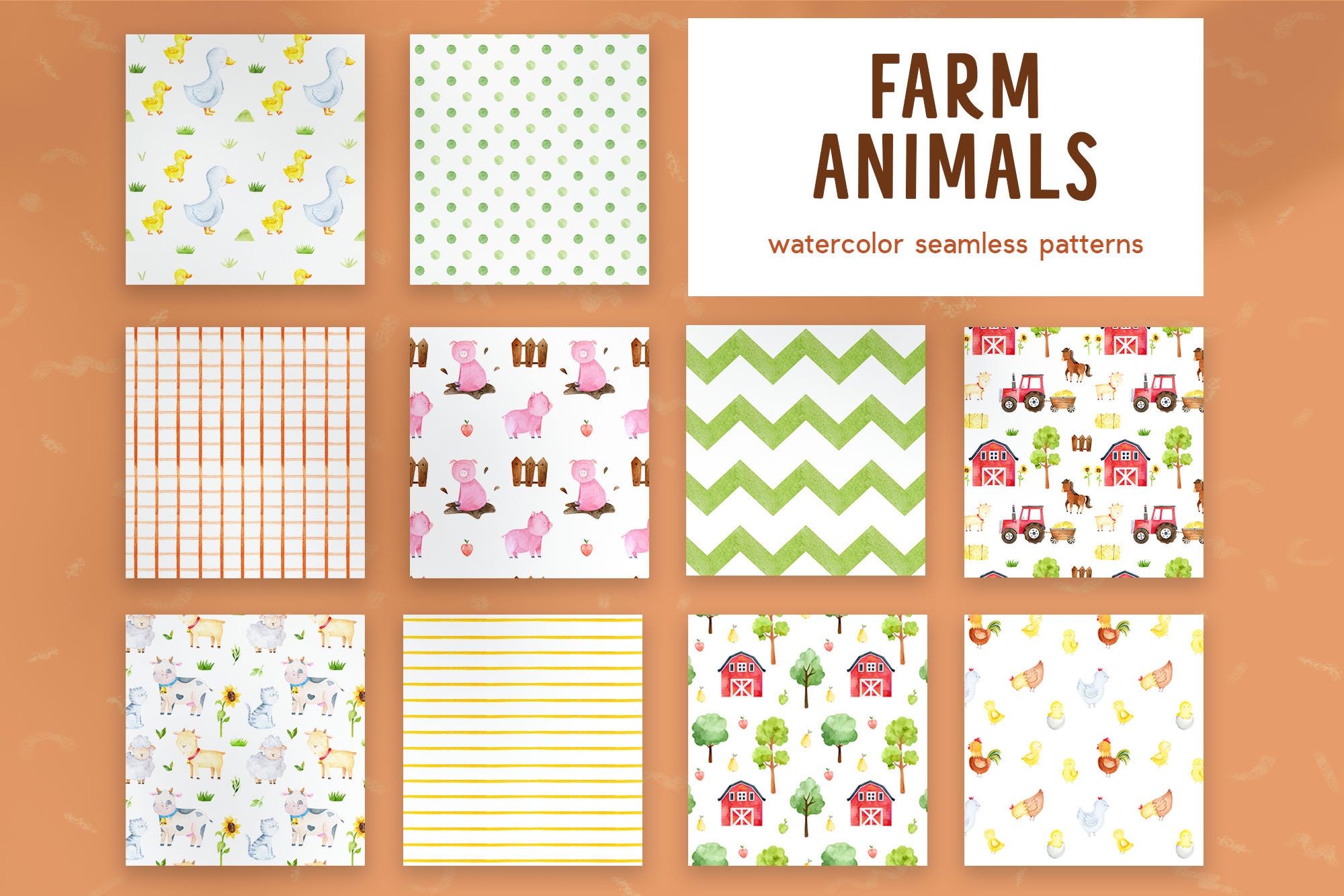 Watercolor Farm Animal Digital Paper Cute Baby Animal - Etsy