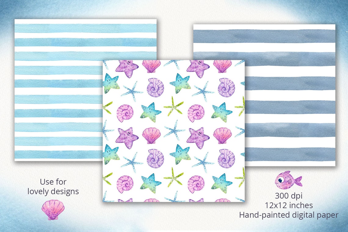 Watercolor Sea Digital Paper Pack. Ocean Seamless Patterns. | Etsy