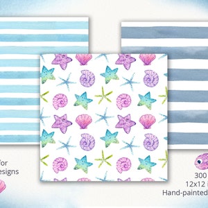 Watercolor Sea Digital Paper Pack. Ocean Seamless Patterns. Under the ...