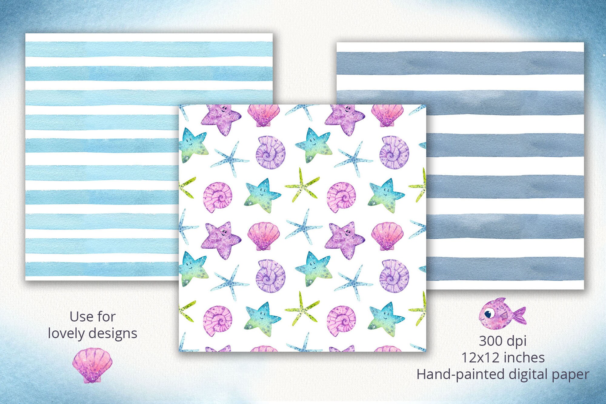 Watercolor Sea Digital Paper Pack. Ocean Seamless Patterns. | Etsy