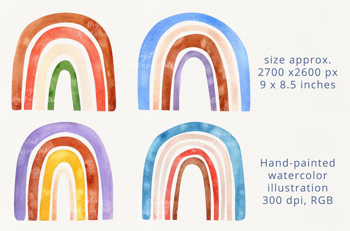 Watercolor Modern Rainbow Clip Art. Hand Painted Boho Rainbows ...