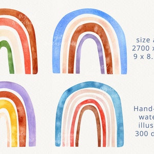 Watercolor Modern Rainbow Clip Art. Hand Painted Boho Rainbows ...