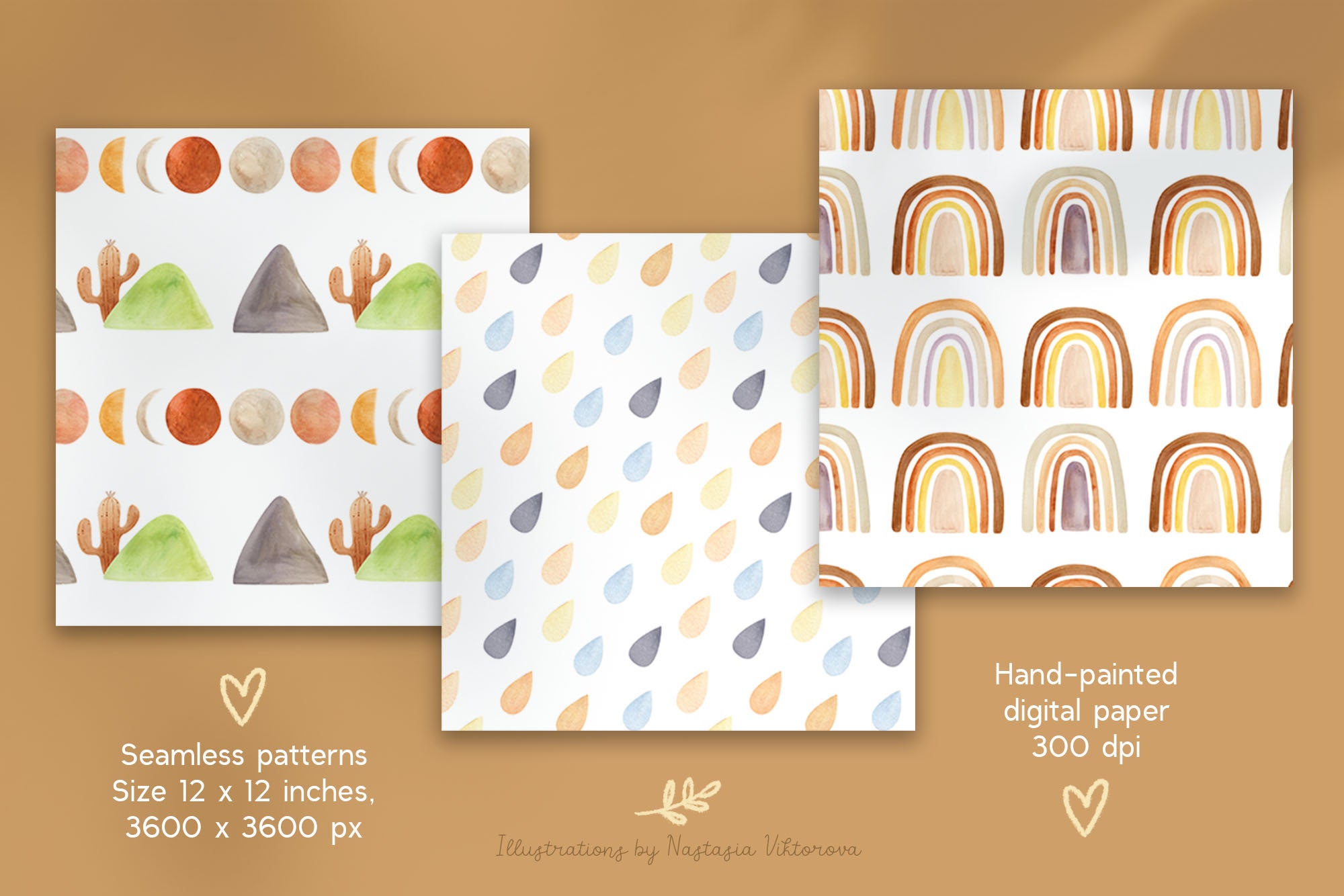 Boho digital scrapbook paper Modern landscape clipart Moon | Etsy