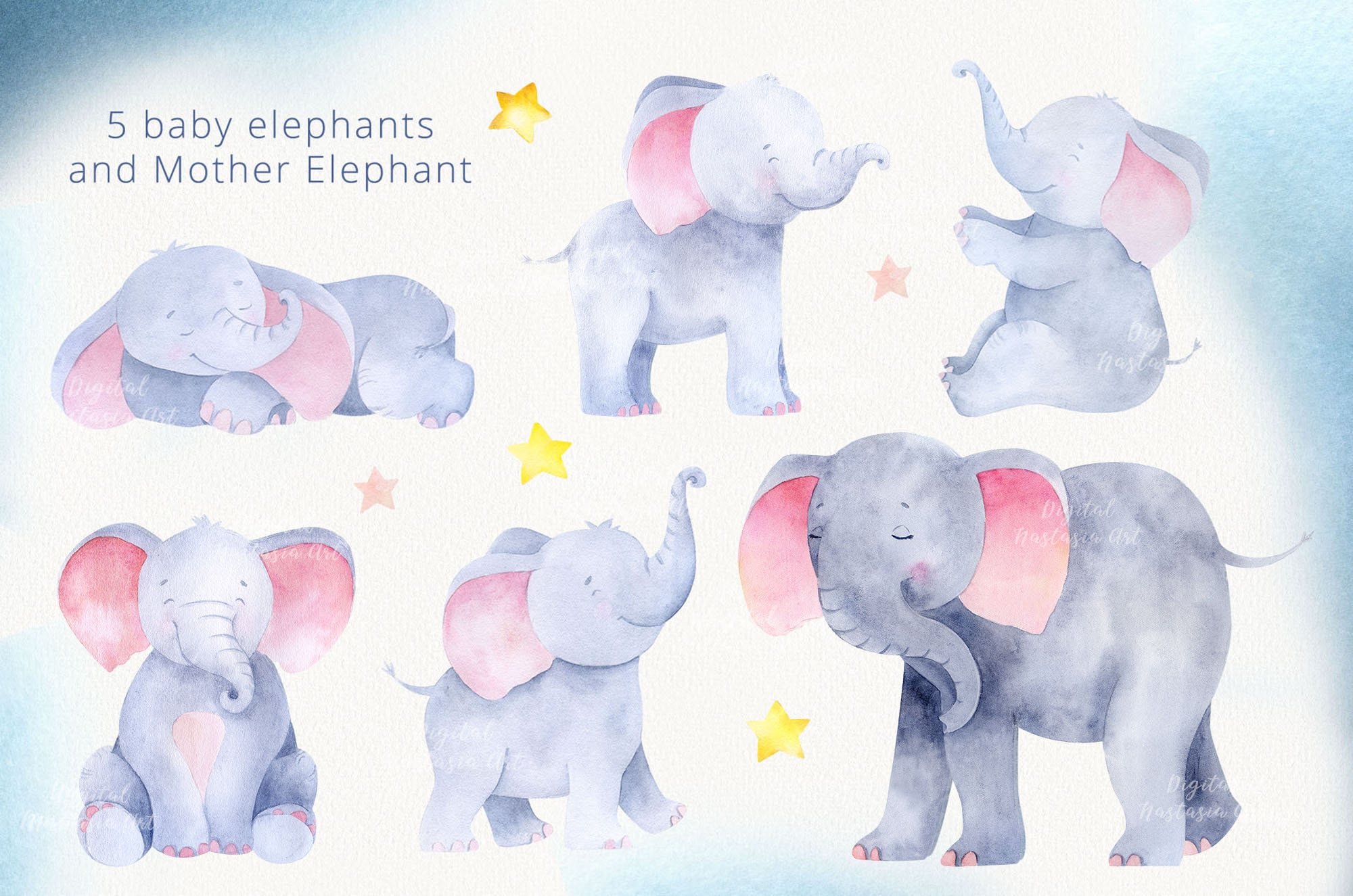 Baby Elephant Watercolor Clipart Cute Girl Elephant African - Etsy