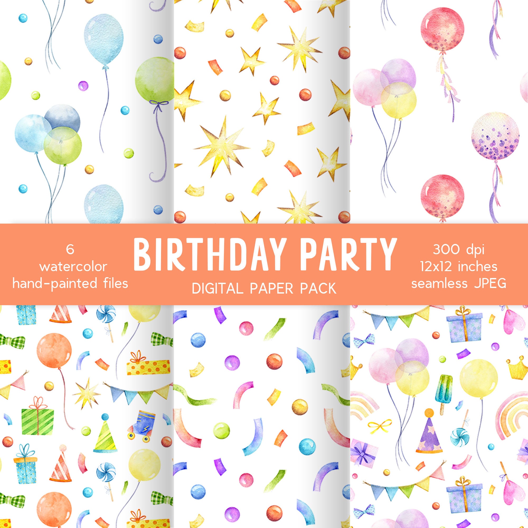 Colorful Digital Seamless Patterns Happy Birthday Scrapbook - Etsy