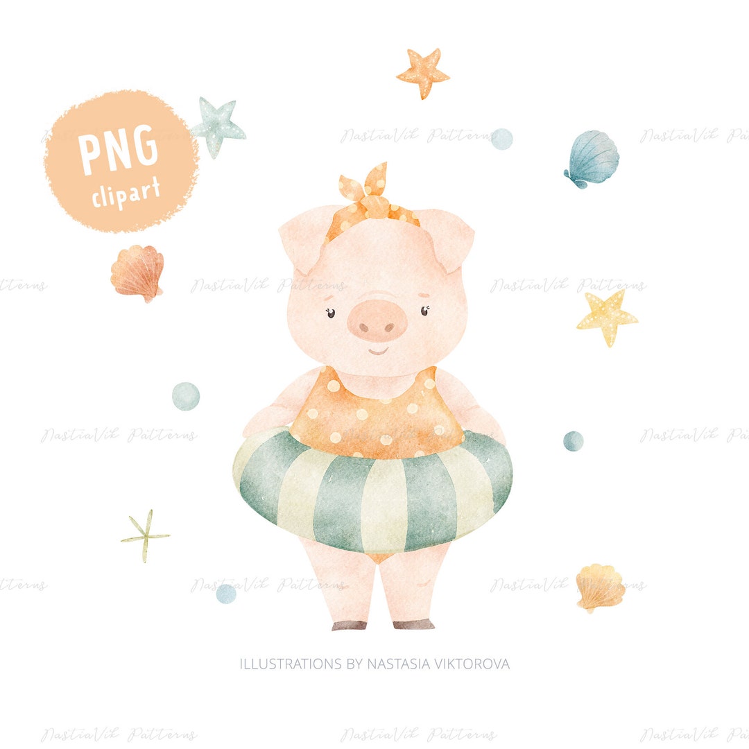 Cute Watercolor Pig Clipart PNG | Funny Baby Pig Illustration | Farm ...