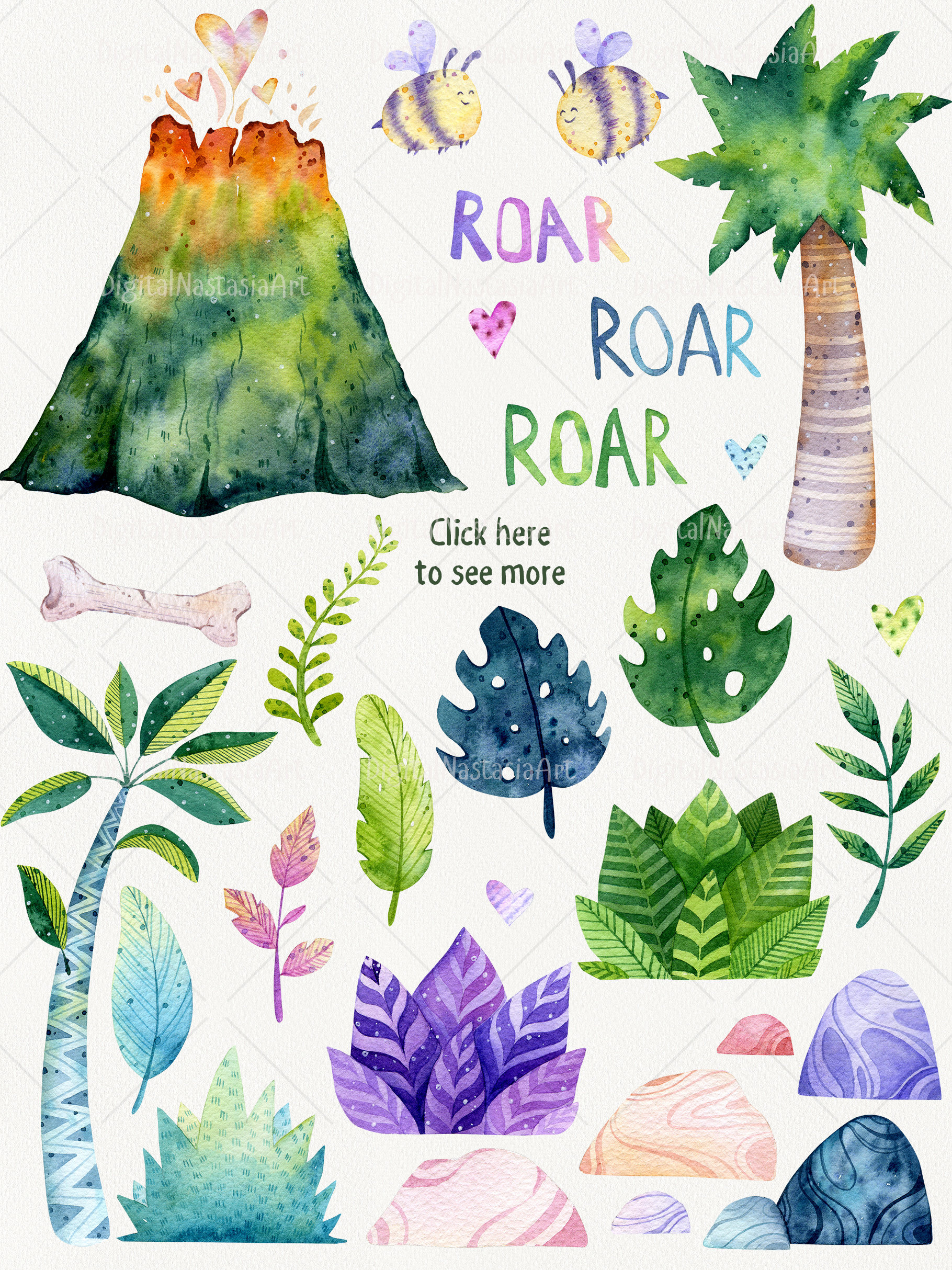 Watercolor Dinosaur Clipart Dinosaur Illustration Babyshower | Etsy