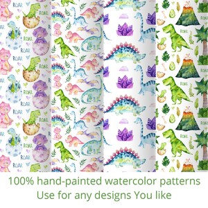 Dinosaur Digital Paper Pack. Cute Dino Printable Papers. Watercolor ...