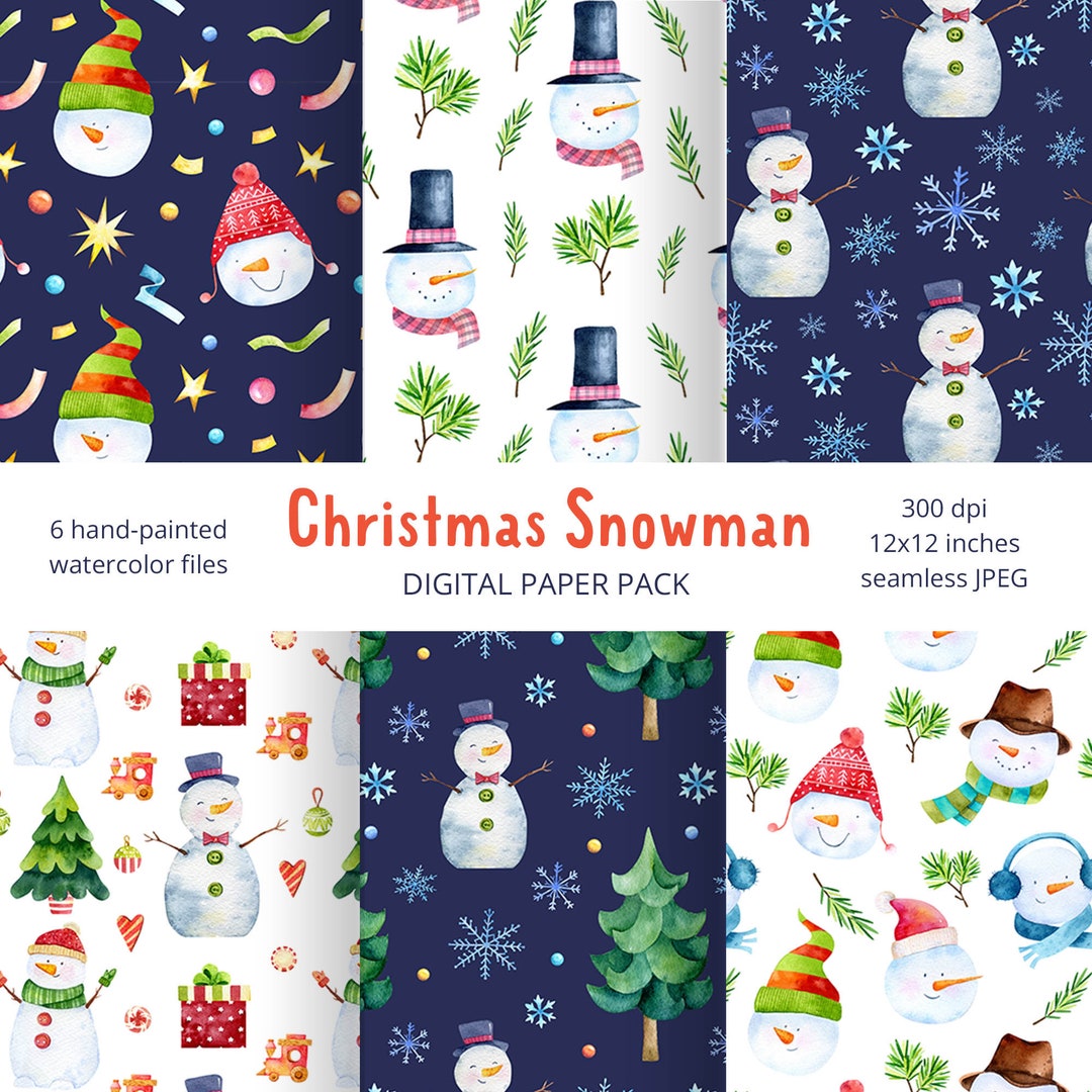 Winter Digital Paper, Christmas Seamless Pattern, Christmas Watercolor ...