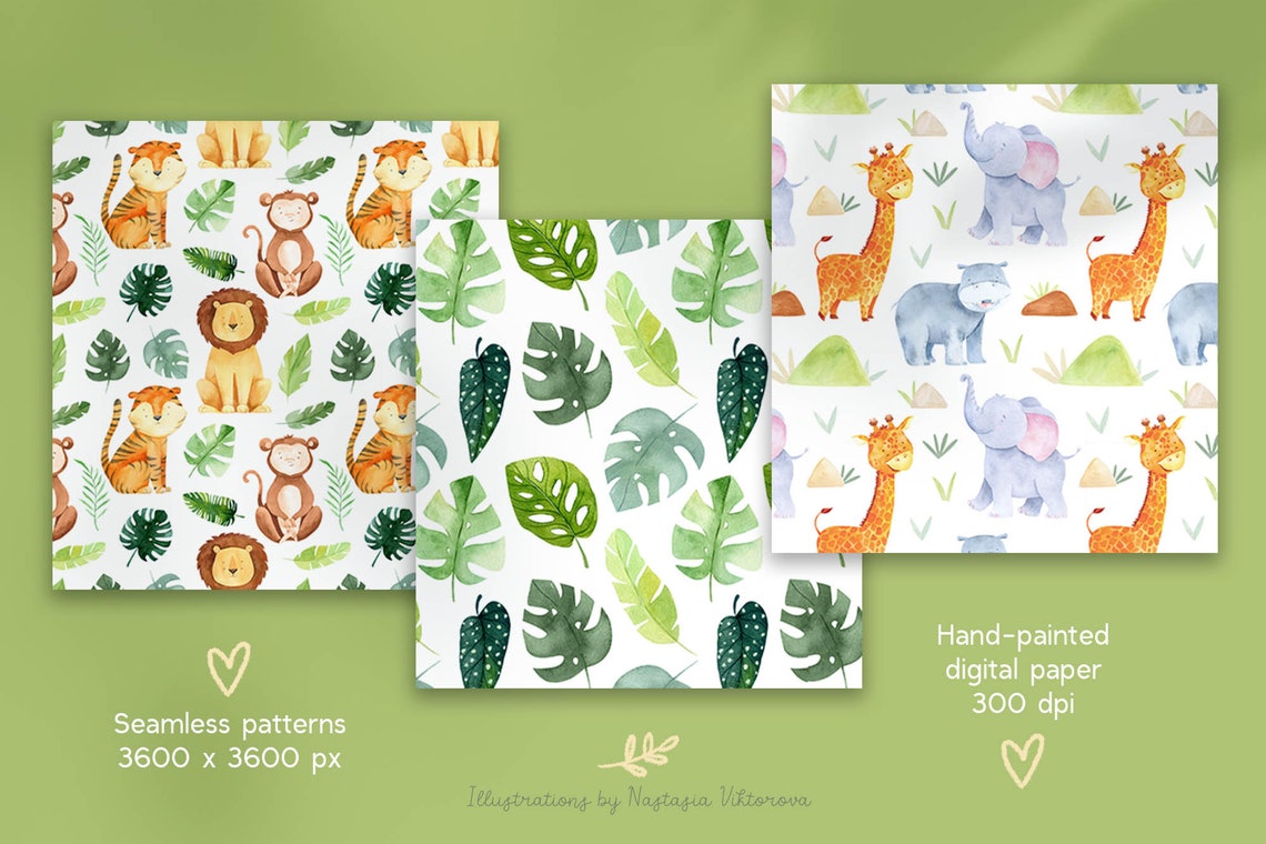 Jungle Animal Digital Paper Safari Nursery Art Jungle Baby - Etsy