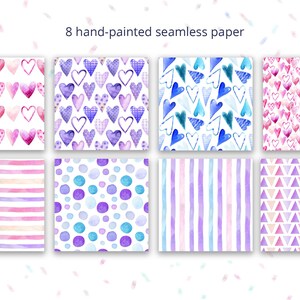 Valentine Day Scrapbook Paper, Purple Pink Heart Seamless Pattern ...