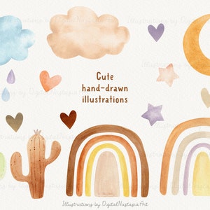 Boho Baby Shower Clipart, Hand Drawn Nursery Clipart, Bohemian Scene ...