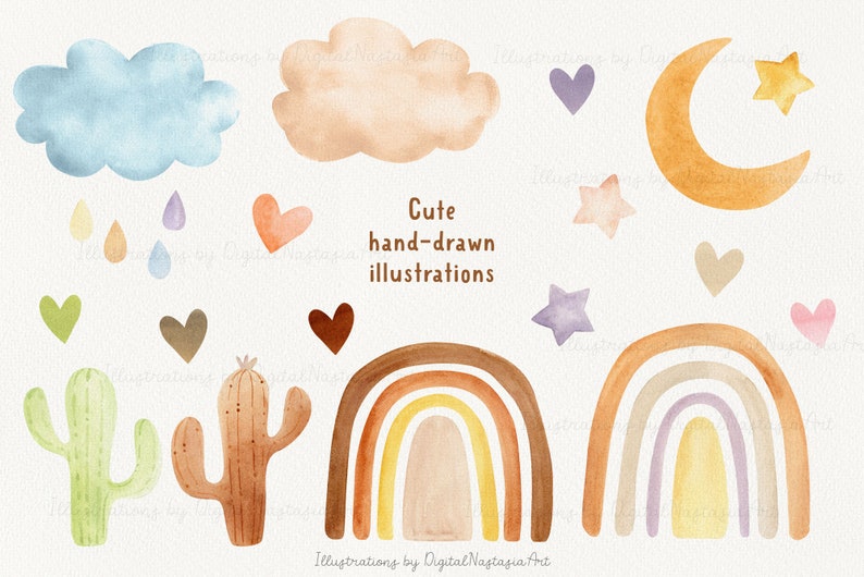 Boho Baby Shower Clipart Hand Drawn Nursery Clipart Bohemian - Etsy