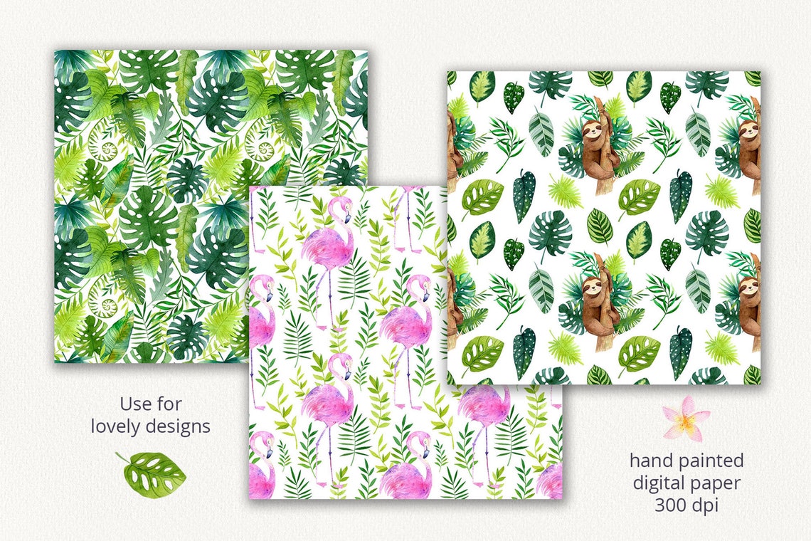 Jungle Animals Digital Paper. Watercolor Safari Scrapbook - Etsy