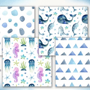 Watercolor Sea Digital Paper Pack. Ocean Seamless Patterns. Under the ...