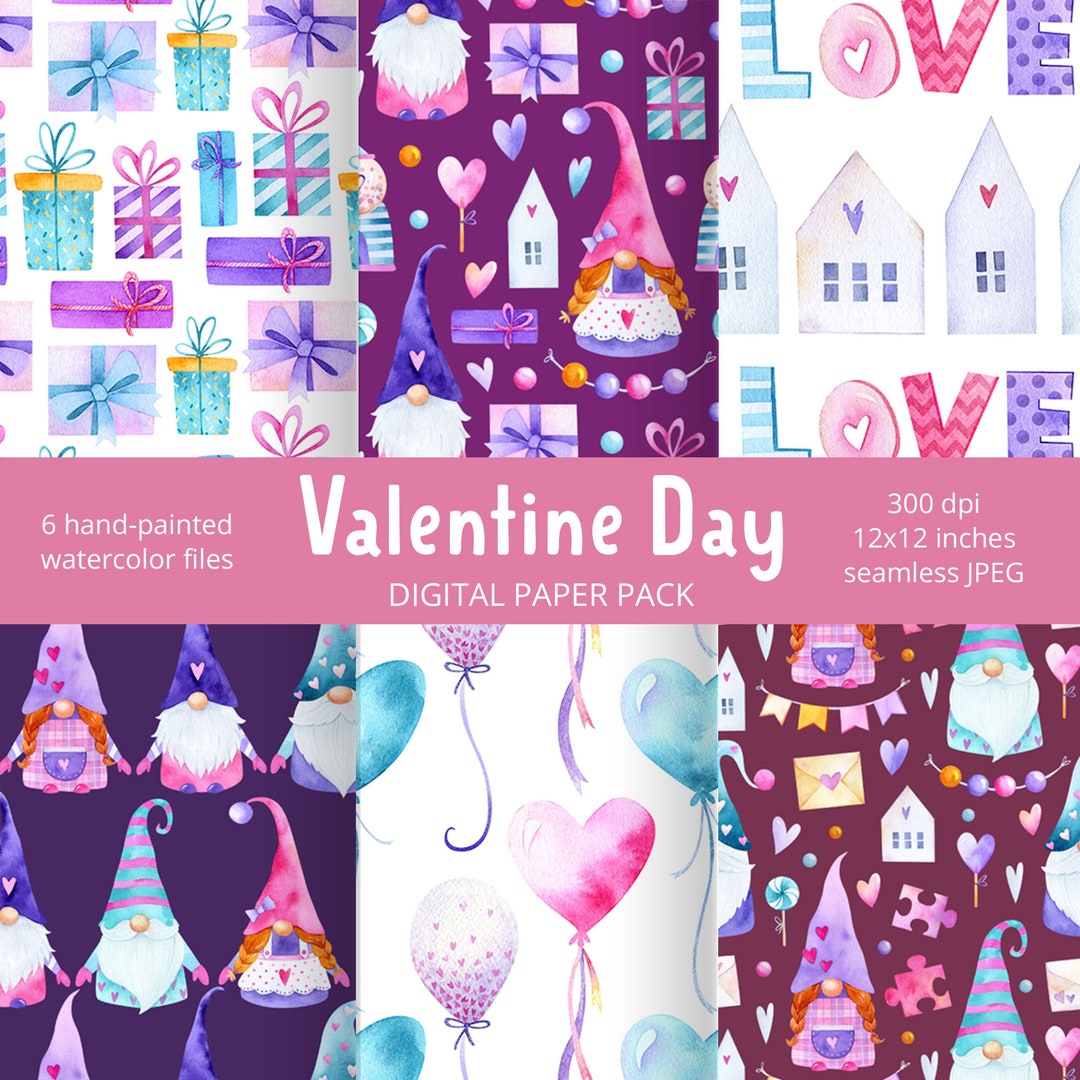 Valentine Day Love Scrapbook Paper, Valentine Gnome Seamless Pattern ...