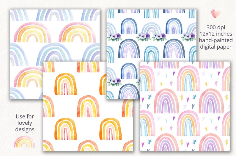 Watercolor Pastel Rainbow Digital Paper Pack. Rainbow Background for ...