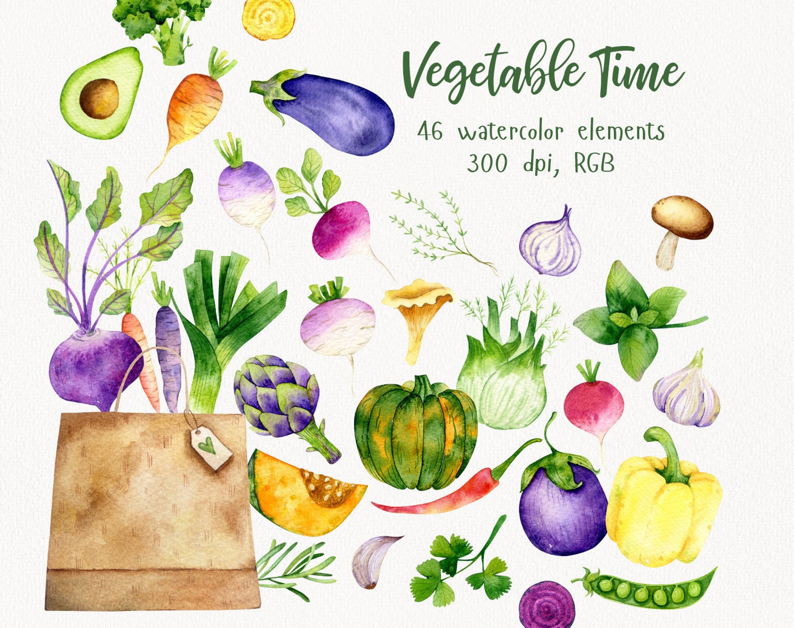 Vegetable Watercolor Clipart Food Clip Art Healthy Food Set - Etsy