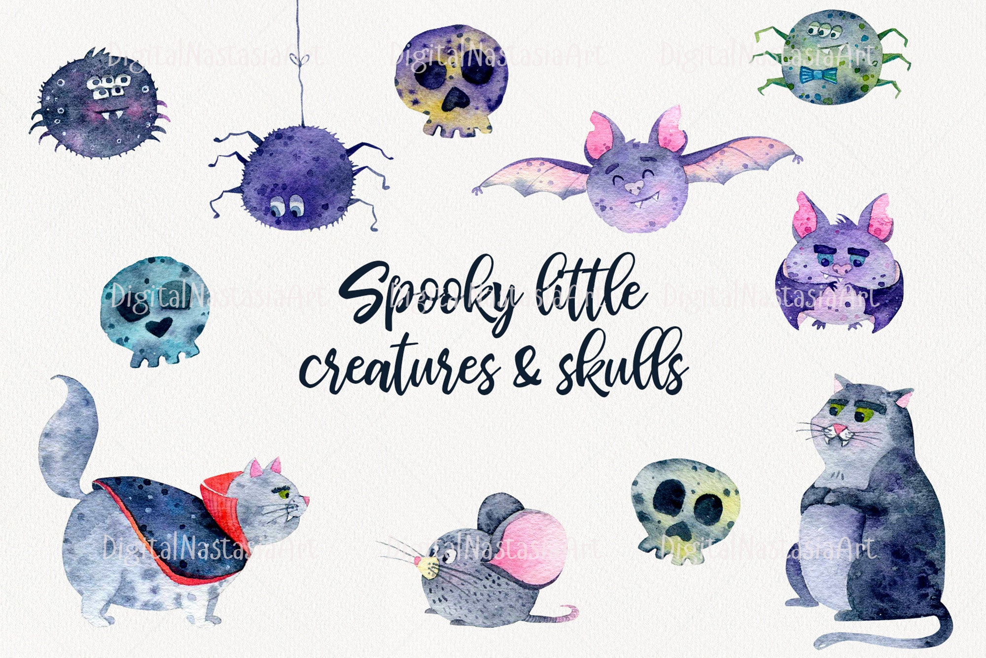 Halloween Watercolor Clipart Monster Clipart Halloween | Etsy