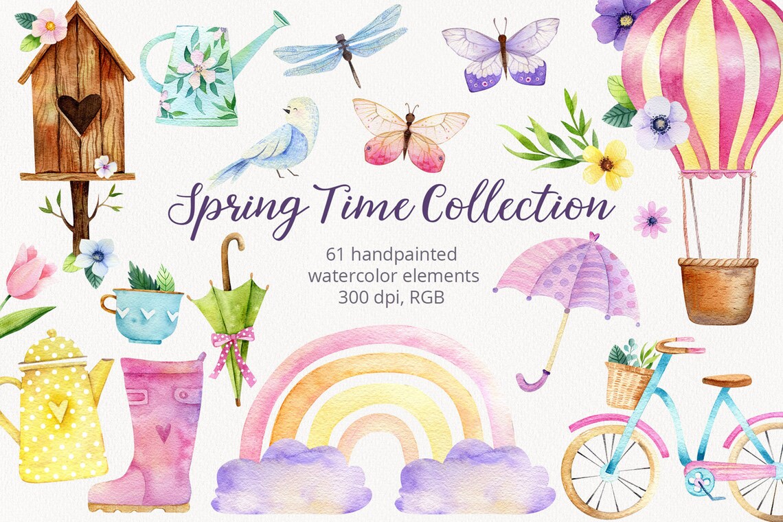 Watercolor Spring Clipart. Flowers. Garden. Floral Spring - Etsy