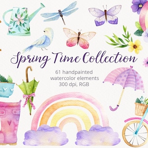 Watercolor Spring Clipart. Flowers. Garden. Floral Spring Element ...