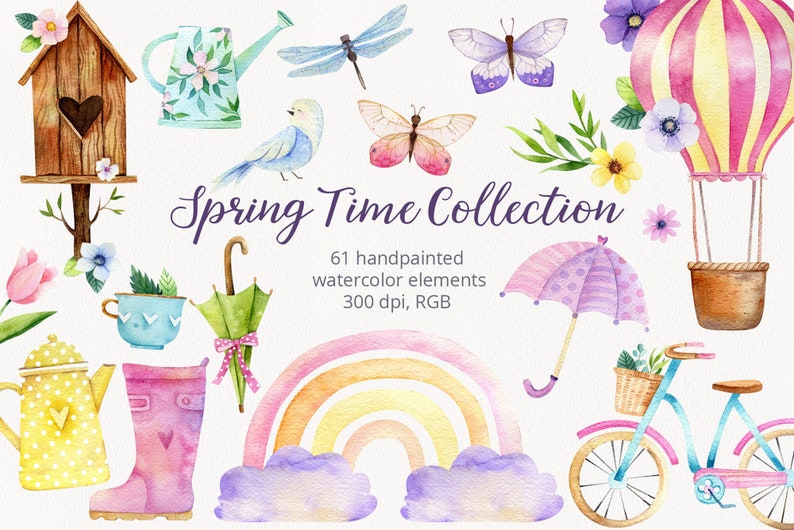 Watercolor Spring Clipart. Flowers. Garden. Floral Spring - Etsy