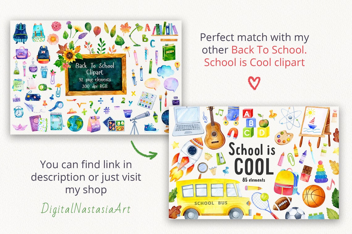 Back to School Clipart School Watercolor School Clip Art | Etsy