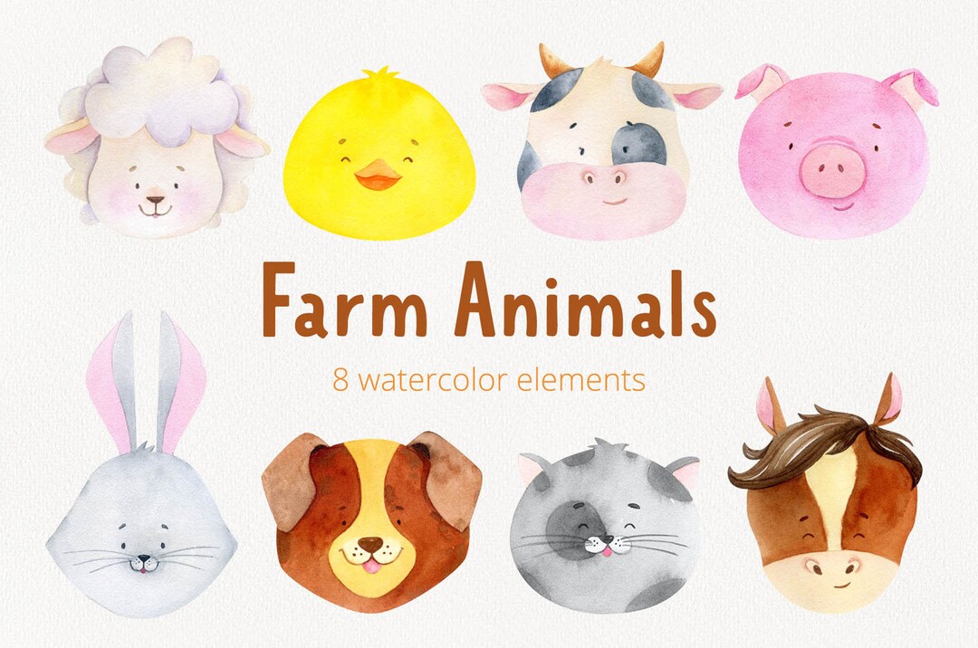 Farm Animal Clipart, Watercolor Horse Clipart, Dog and Cow Baby Shower ...
