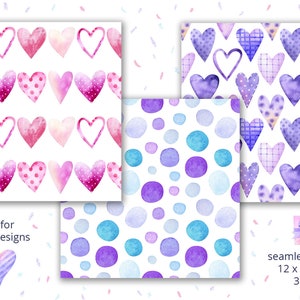 Valentine Day Scrapbook Paper, Purple Pink Heart Seamless Pattern ...