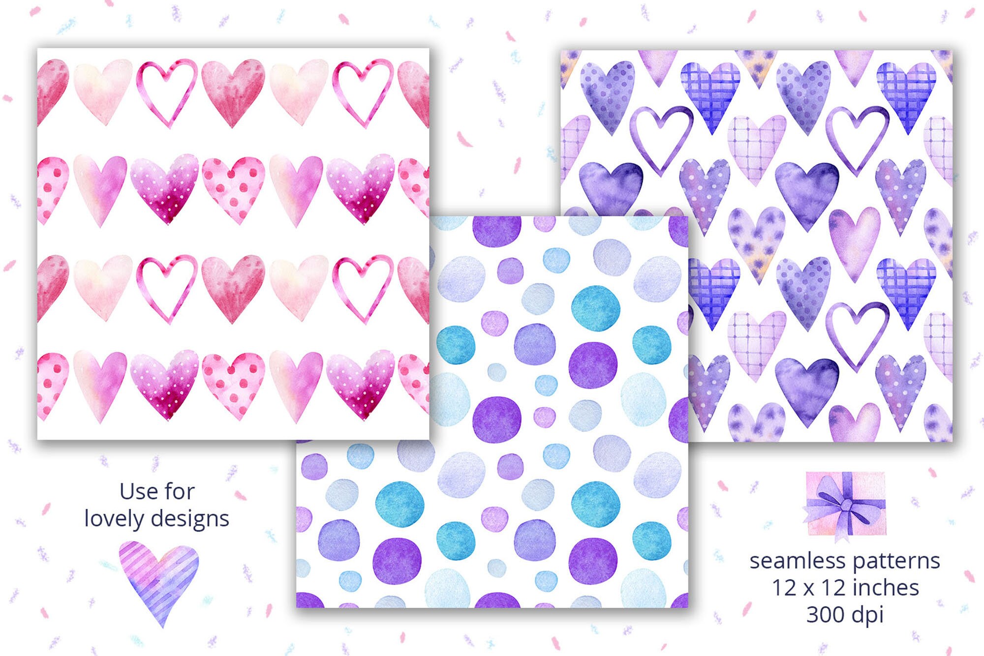 Valentine Day Scrapbook Paper, Purple Pink Heart Seamless Pattern ...