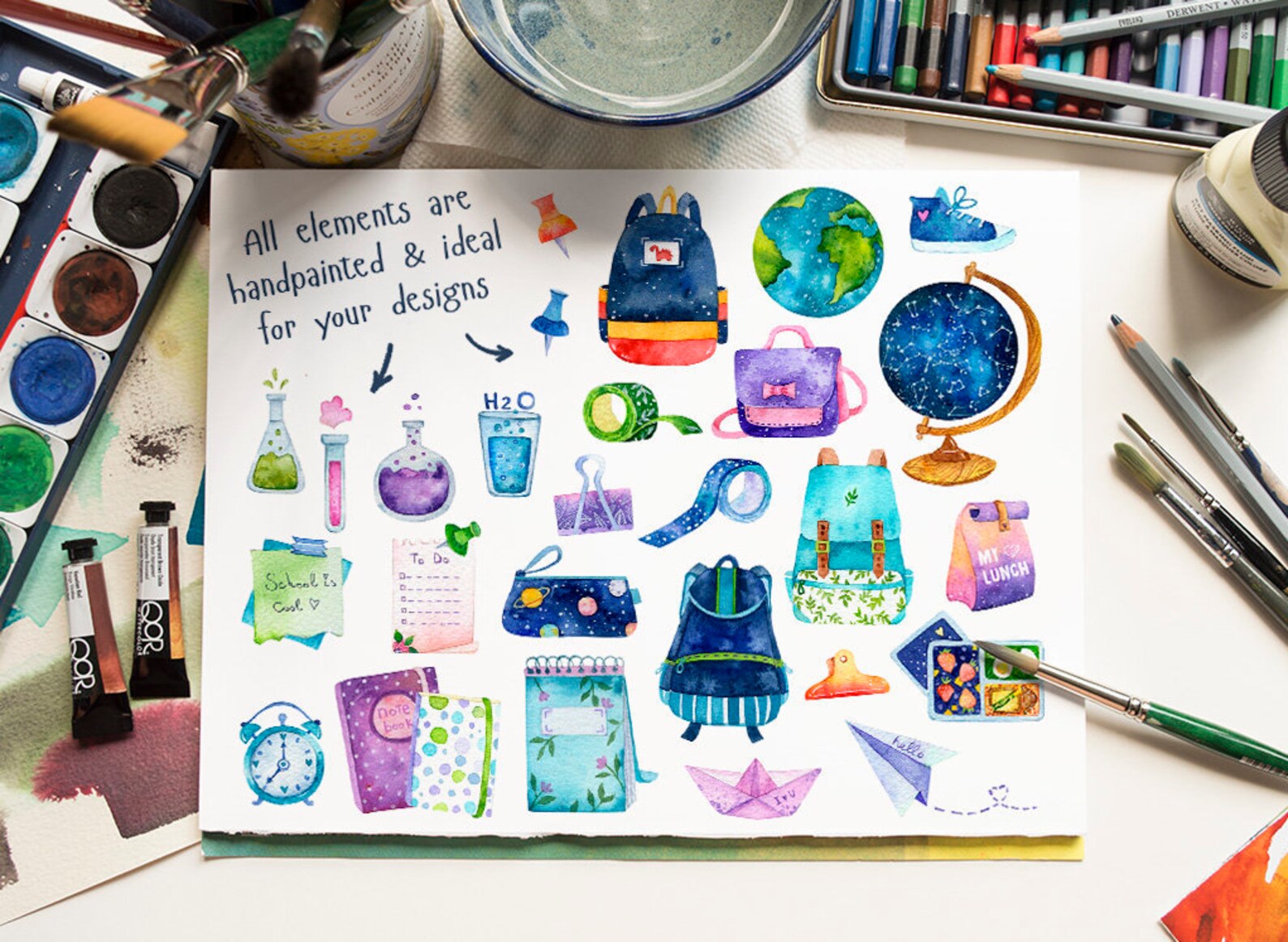 Back to School Clipart School Watercolor School Clip Art | Etsy