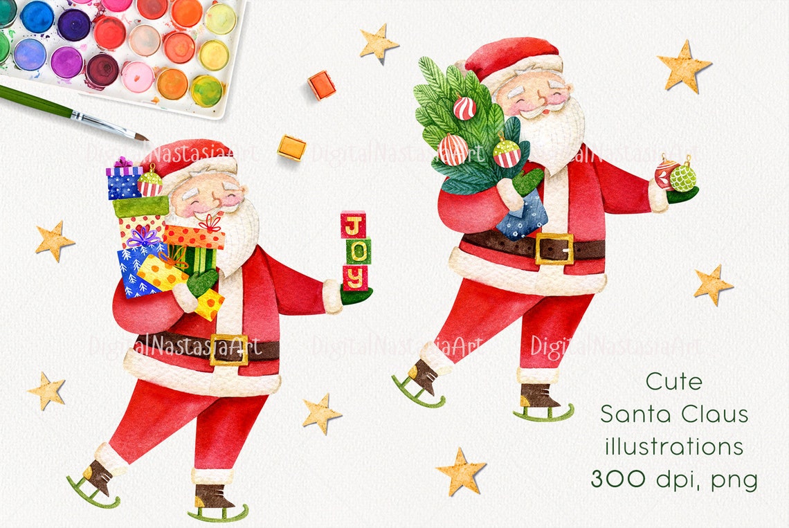 Santa Claus clipart Santa watercolor Christmas clipart | Etsy