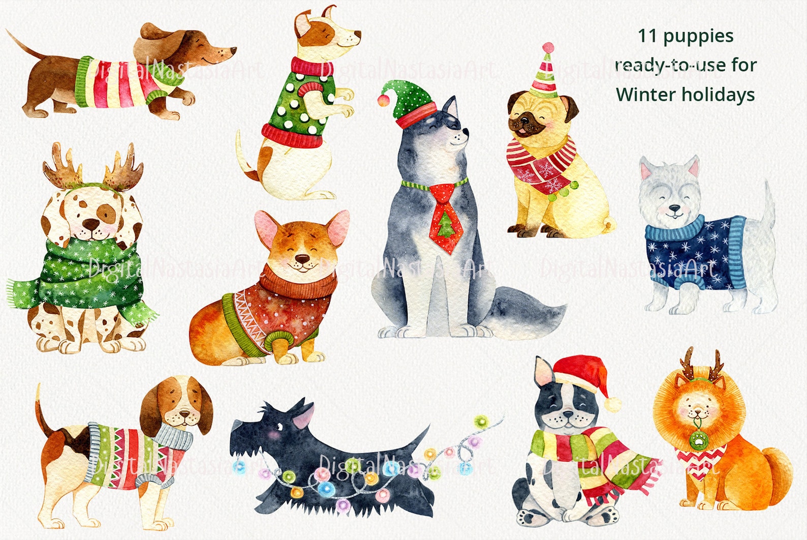 Christmas Dog Clipart Watercolor Dog Winter Dog Clip Art | Etsy