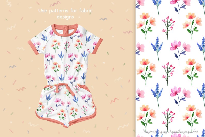 Summer Floral Digital Paper Watercolor Flowers Seamless - Etsy