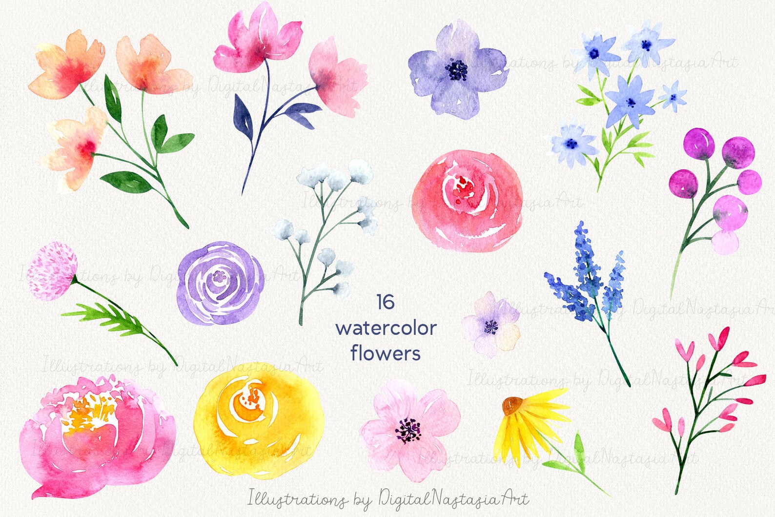 Watercolor Flower Summer Clipart Hand Drawn Greenery - Etsy